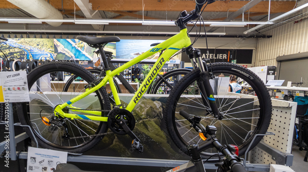 Decathlon rockrider sign text and brand logo bike display for sale ...