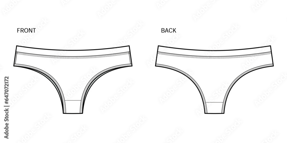 Classic low-rise thong technical fashion illustration. low-rise thong ...