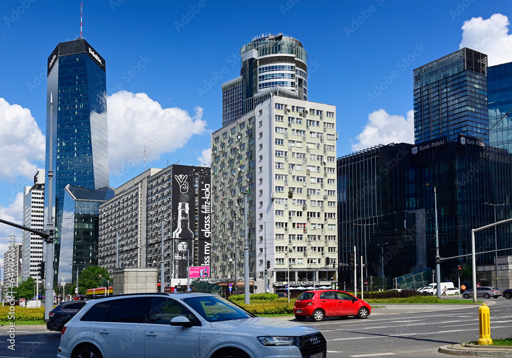 Warsaw, Poland, Europe - Rondo ONZ (United Nations roundabout), from ...