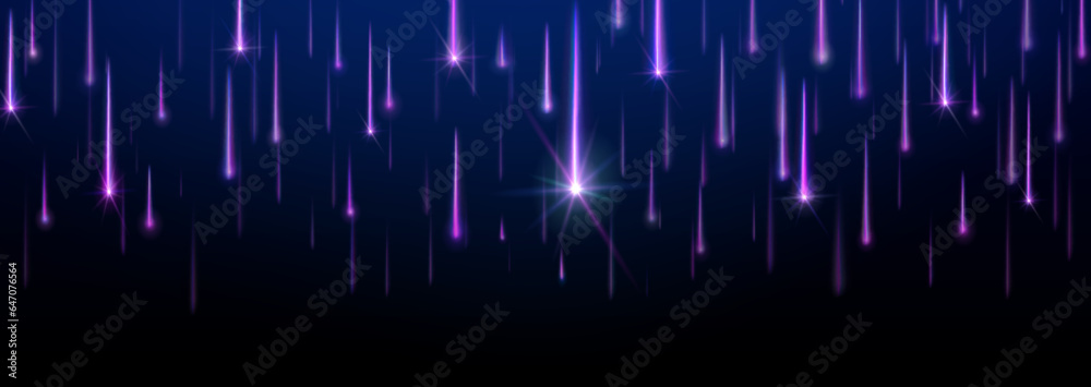 Space comet rain with purple neon star shower. Realistic vector ...