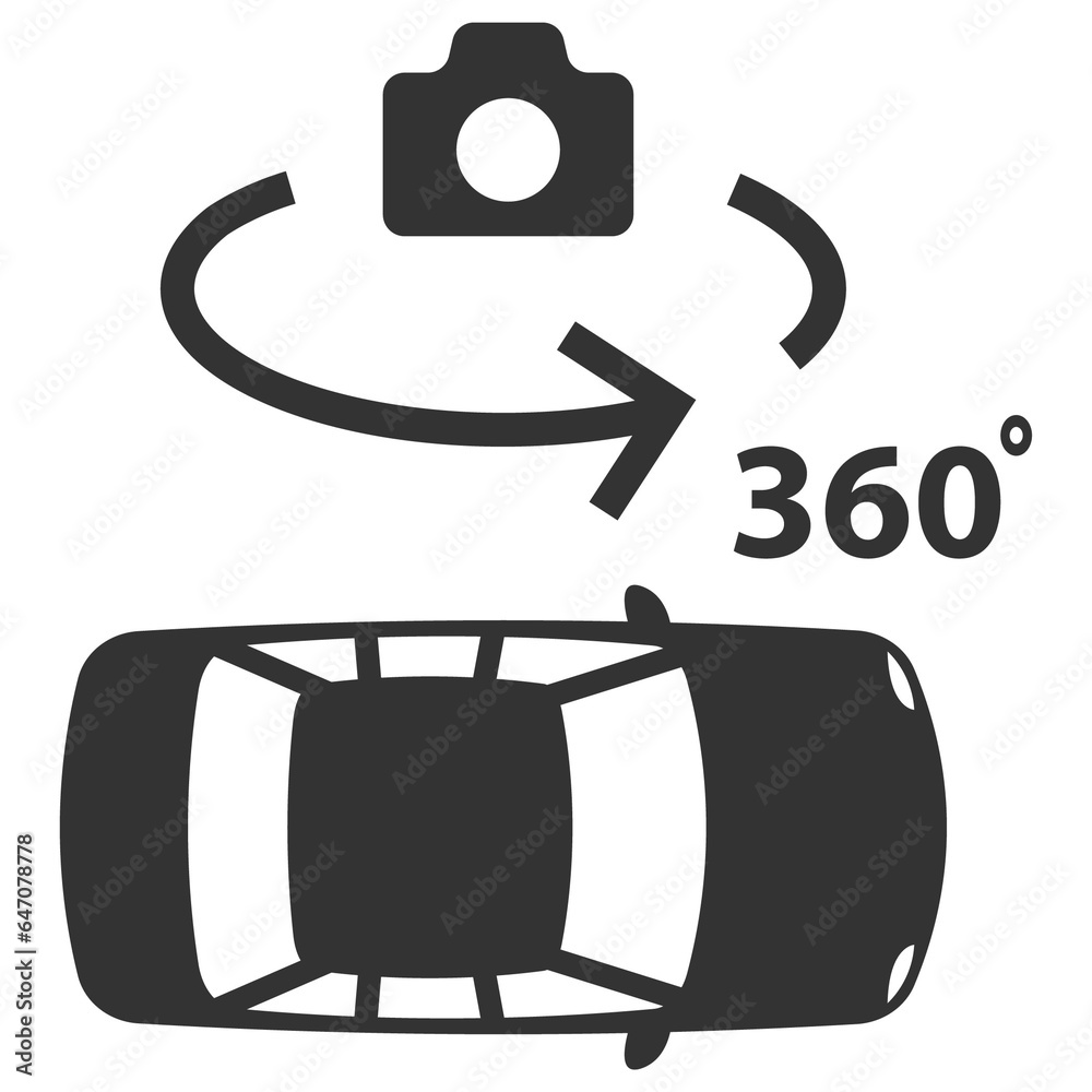Vector illustration of 360 degree car camera icon in dark color and ...