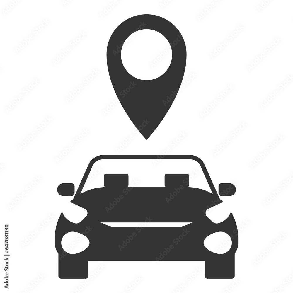 Vector illustration of car location icon in dark color and transparent ...