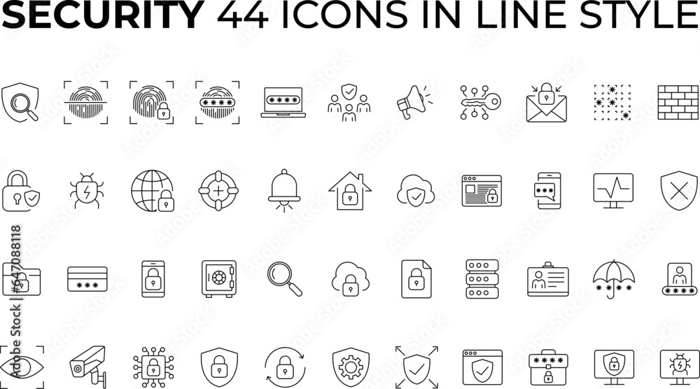 Security set icons in line style. Cyber Security, internet protection ...