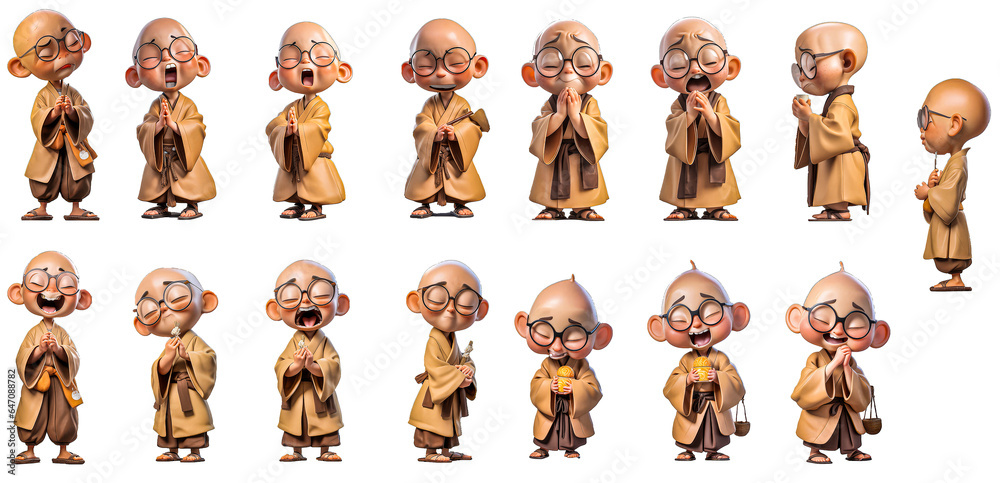 emoji emoticon set of little monk character multiple poses and ...