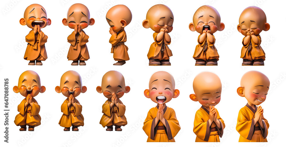 emoji emoticon set of little monk character multiple poses and ...