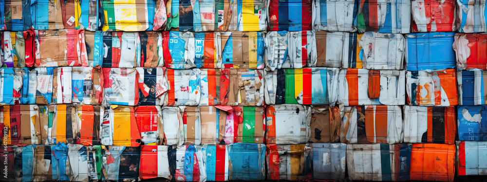 stack of compacted plastic containers, representing the issue of waste ...