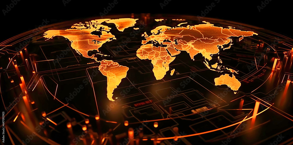 A Stunning Visualization of a Golden World Map Set Against a Dramatic ...