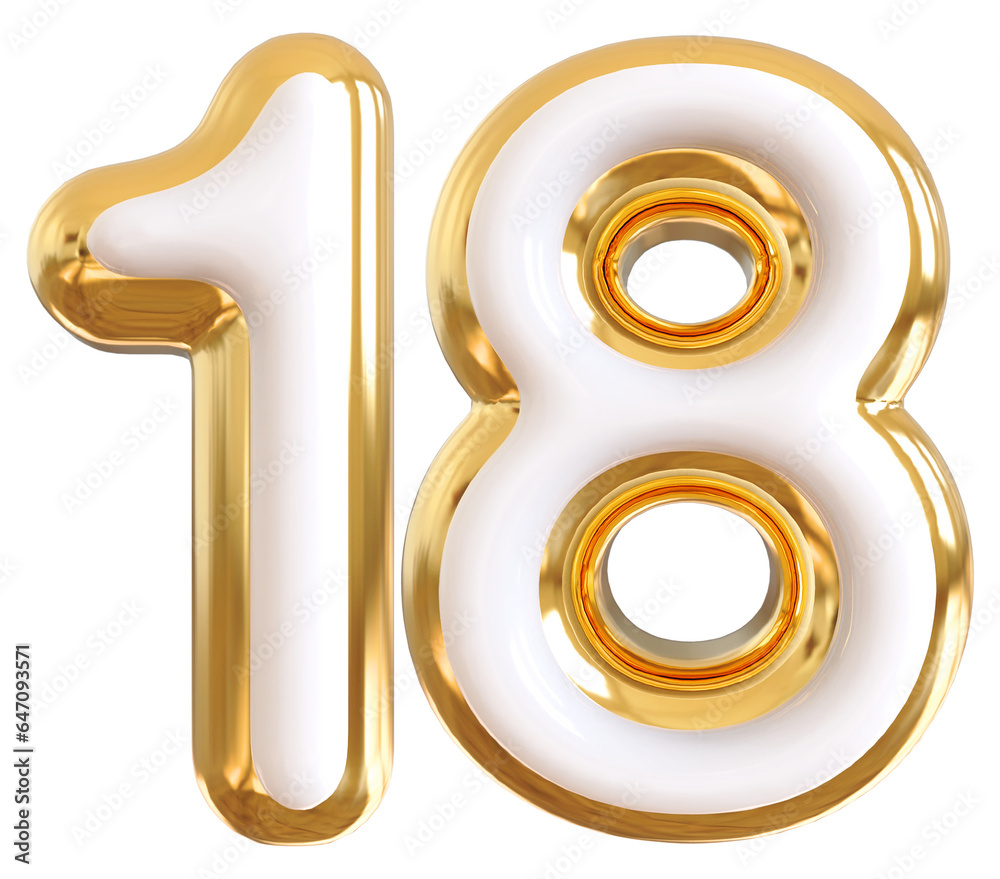 3d number 18 - gold number | Uwalls.co.uk