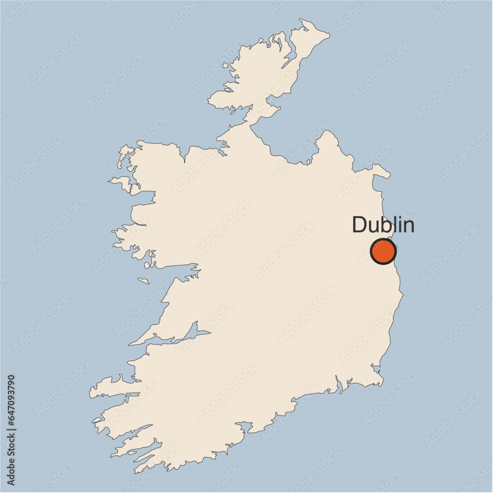 Map of Ireland and its capital city of Dublin on beige Stock Vector ...