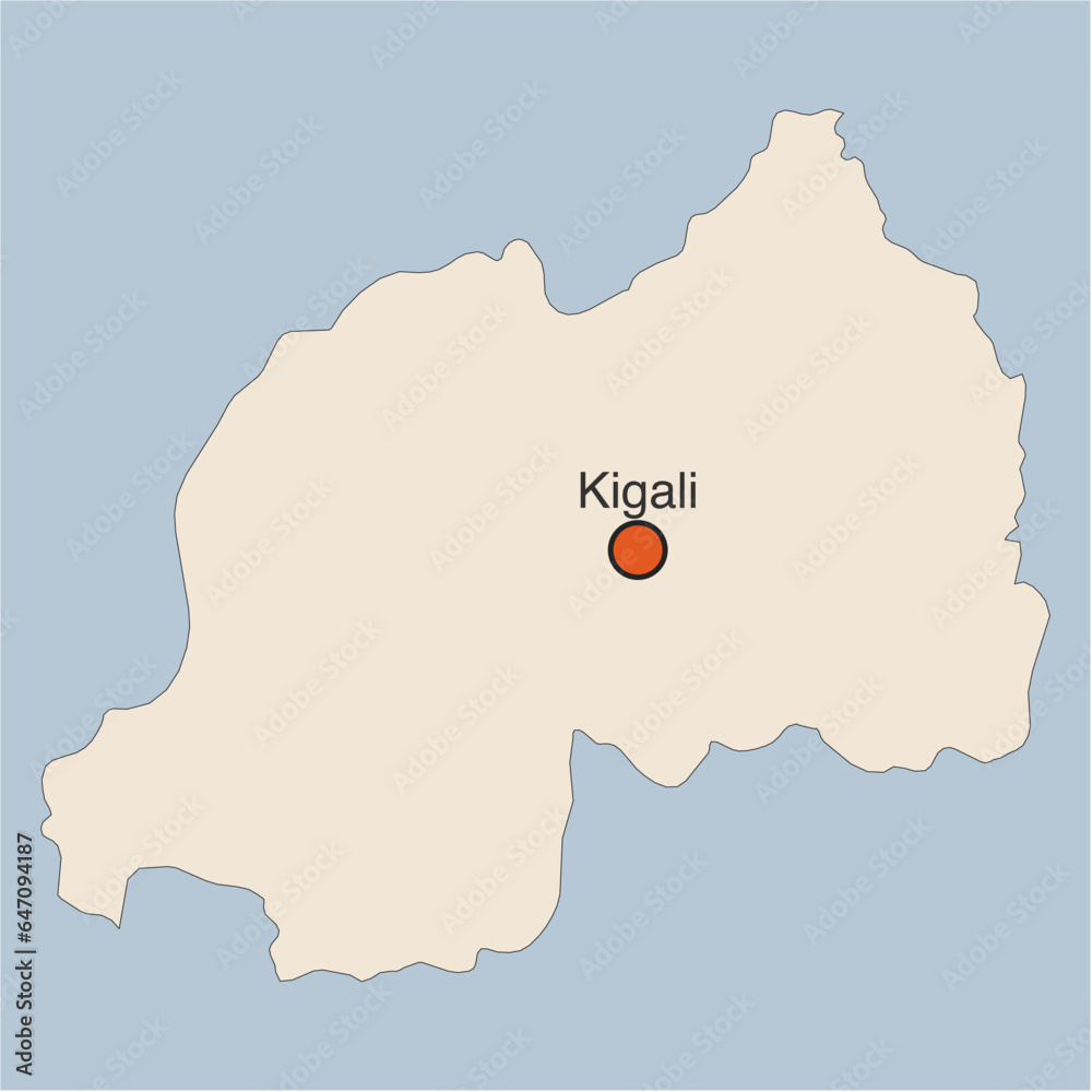 Map of Rwanda and its capital city of Kigali on beige Stock Vector ...