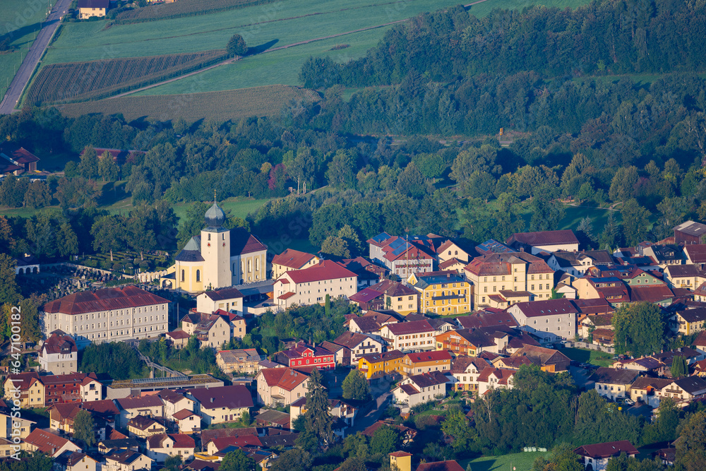 Luftbild der Gemeinde Luftkurort Lam, Bayerischer Wald, Oberpfalz Stock ...