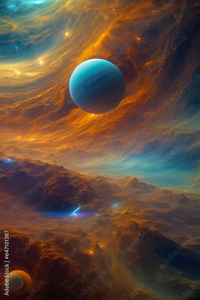 Planets Inside a Colorful and Complex Nebula Stock Illustration | Adobe ...