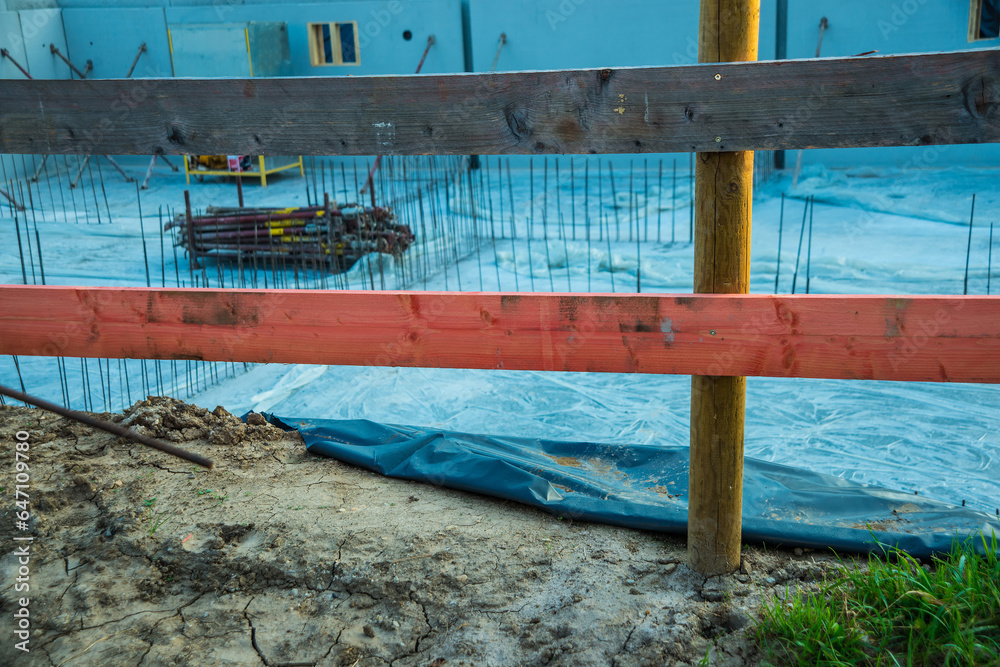 construction area with assembled grids in the basement Stock Photo ...