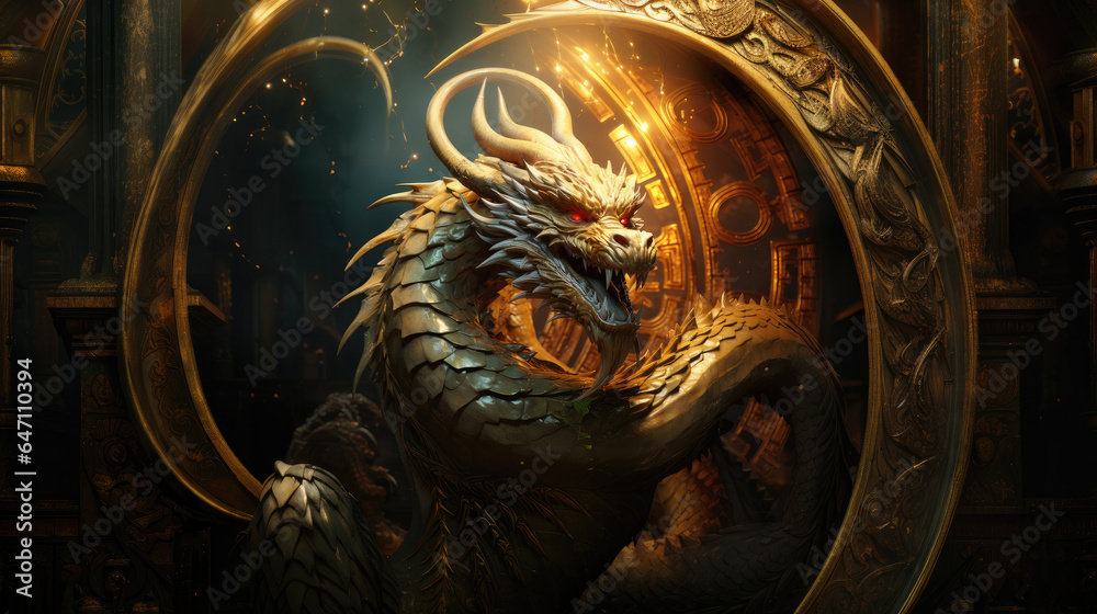 The golden dragon guards the treasures of the Legends of ancient China ...