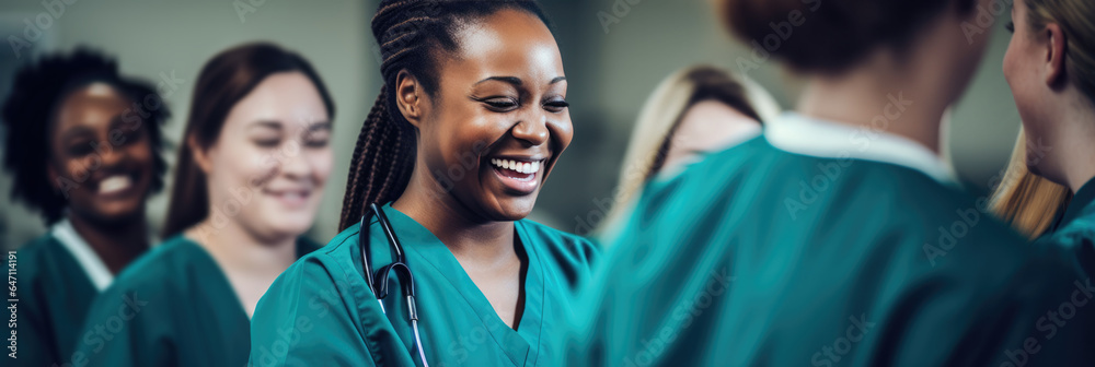Very Happy A Caring Nurse In Scrubs Showing Compassion To Patients The ...