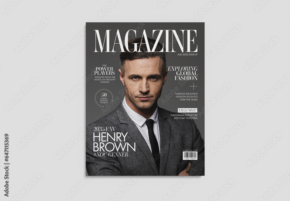 Fashion Magazine Cover Layout for Male Model Stock Template | Adobe Stock