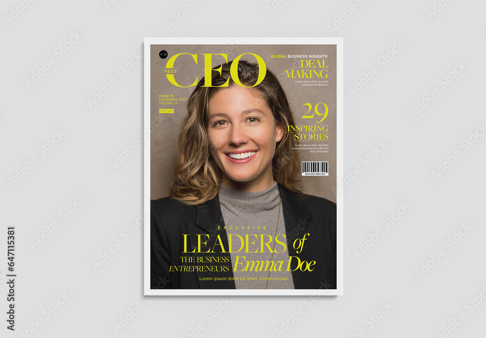 Business Magazine Cover Layout for Leader CEO Stock Template | Adobe Stock