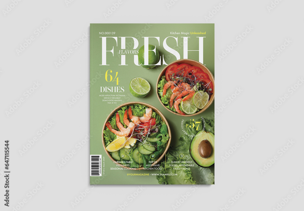 Food Magazine Cover Layout for Healthy Salad Menu Stock Template ...