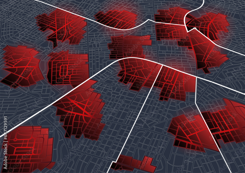 Closed area, district, road. Map of the route with data on the distance ...