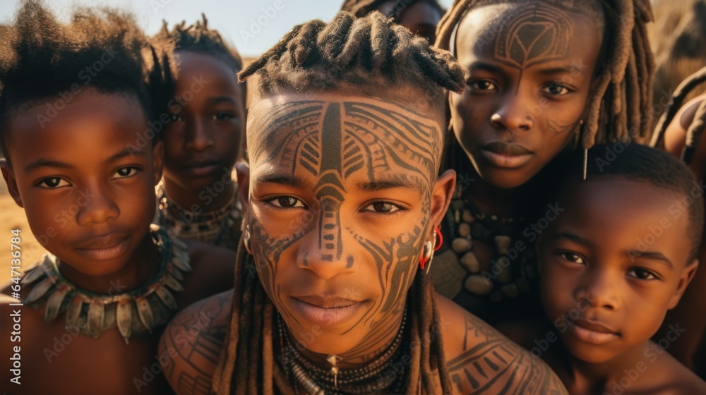 young people and children From an African tribe complete with cultural ...