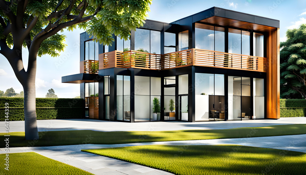 Modern small scale design style office building. Simple exterior and ...