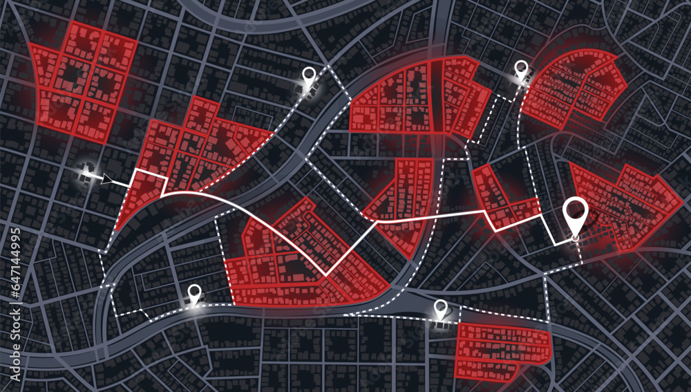 Map of the route with data on the distance, turns of the route. Blocked ...