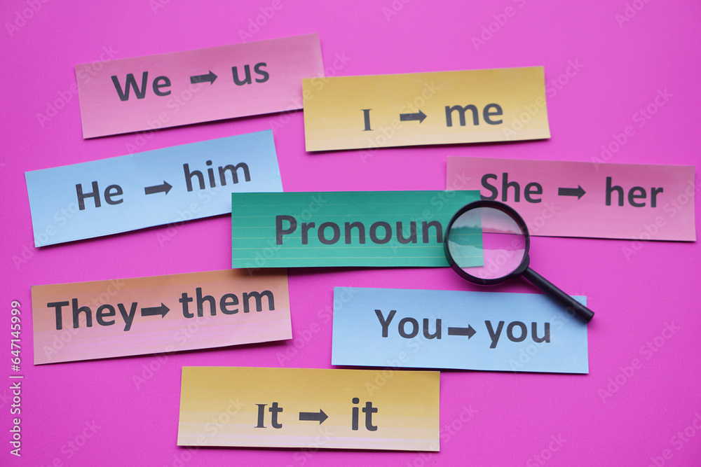 Colorful paper word cards for teaching Pronoun in English with printed ...
