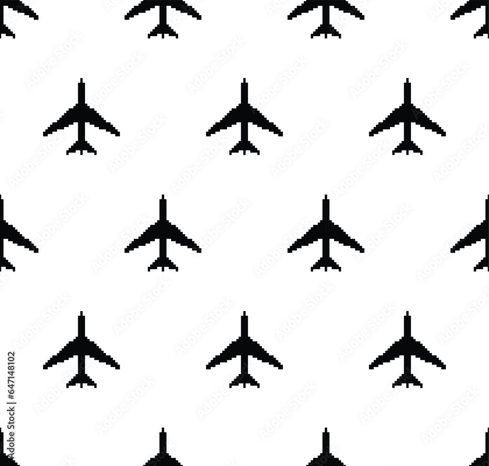 pixel plane Seamless Pattern vector airplane background pixel art for 8 ...