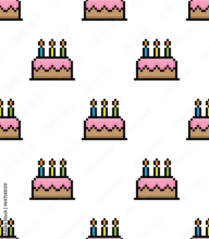 pixel cake Seamless Pattern vector hapy birthday background pixel art ...