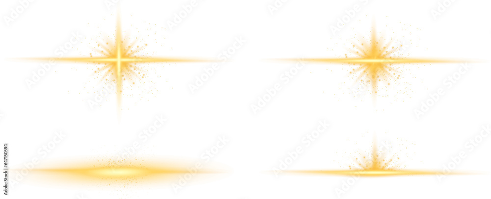 Set of Glittering vector particles on transparent background. Golden ...