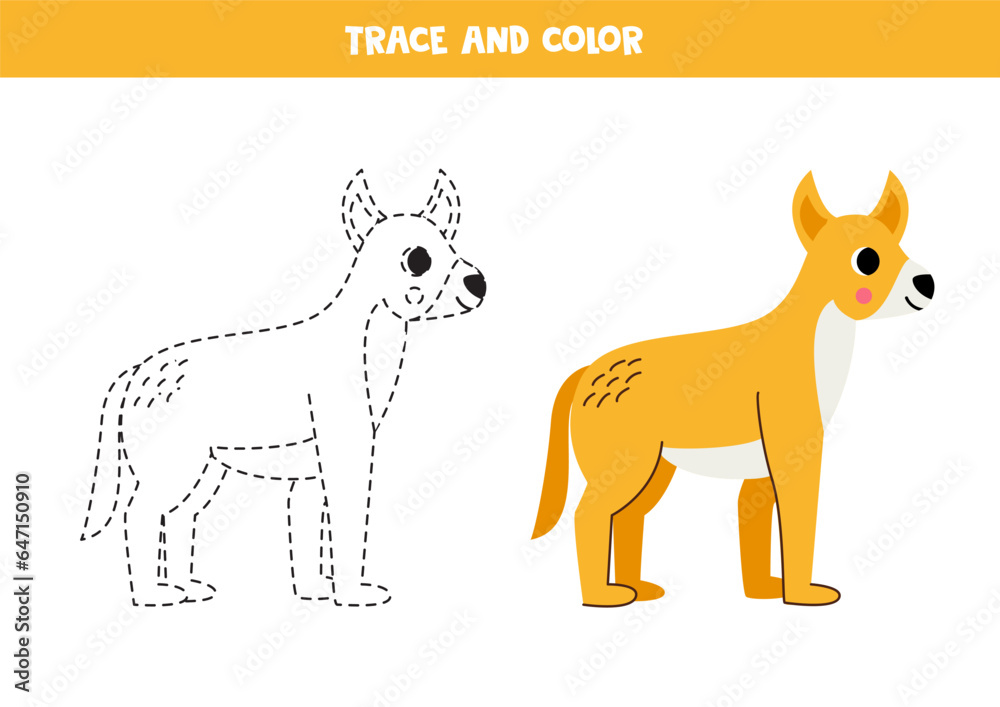 Trace and color cute cartoon dingo dog. Worksheet for kids. Stock ...