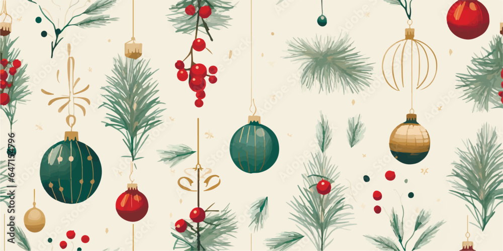 Poster Christmas vintage seamless pattern with retro balls, vector ...