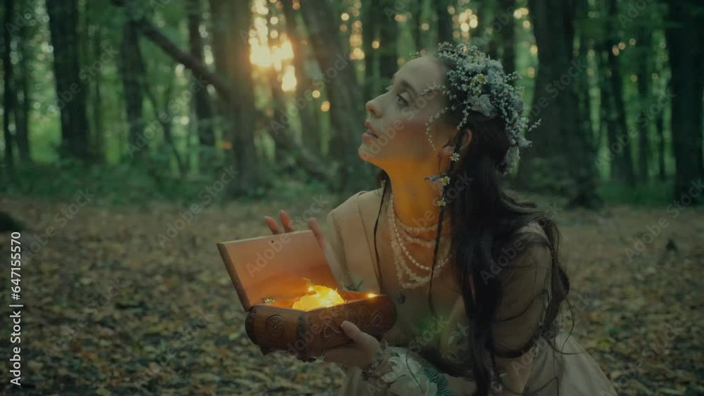 Attractive Dryad Or Forest Fairy With Flowers In Her Hair. Charming ...