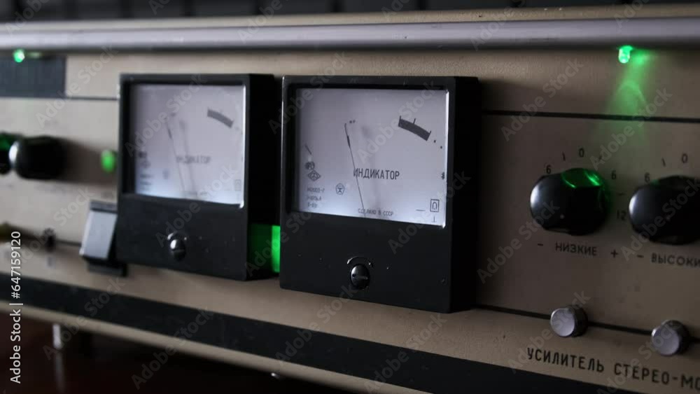 Sound level on vintage dial indicators. Retro arrow indicator on ...