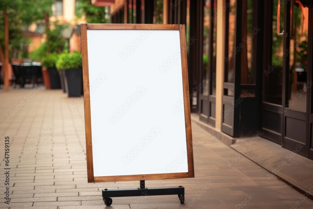 Signboard on the street. Empty menu board stand. Restaurant sidewalk ...