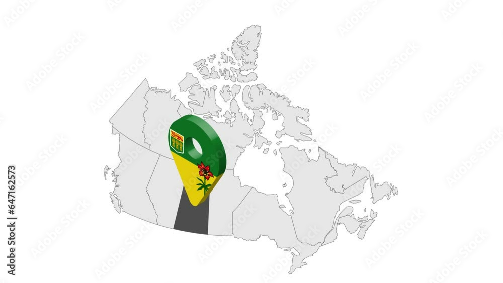 Location Saskatchewan on map Canada. 3d Saskatchewan flag map marker ...