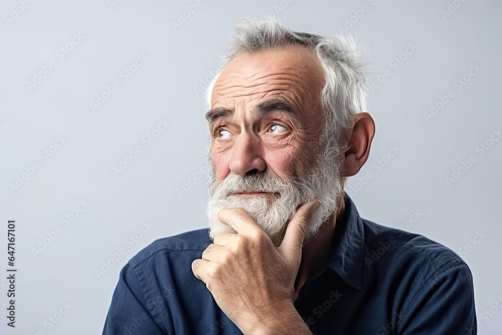 Thinking face old man with decision on isolated white background. Stock ...