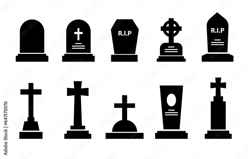 Plakat Gravestone, headstone and tombstone icons, tomb stone vector ...