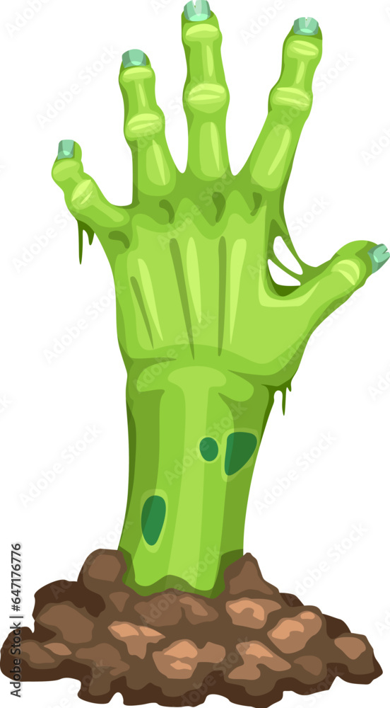Cartoon zombie hand for Halloween, dead monster arm reaching from grave ...