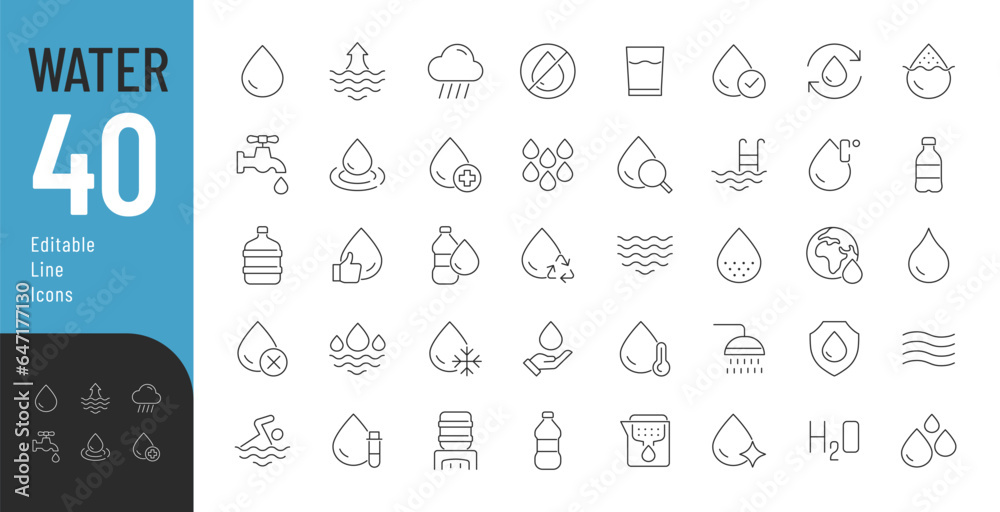 Water Line Editable Icons set. Vector illustration in modern thin line ...