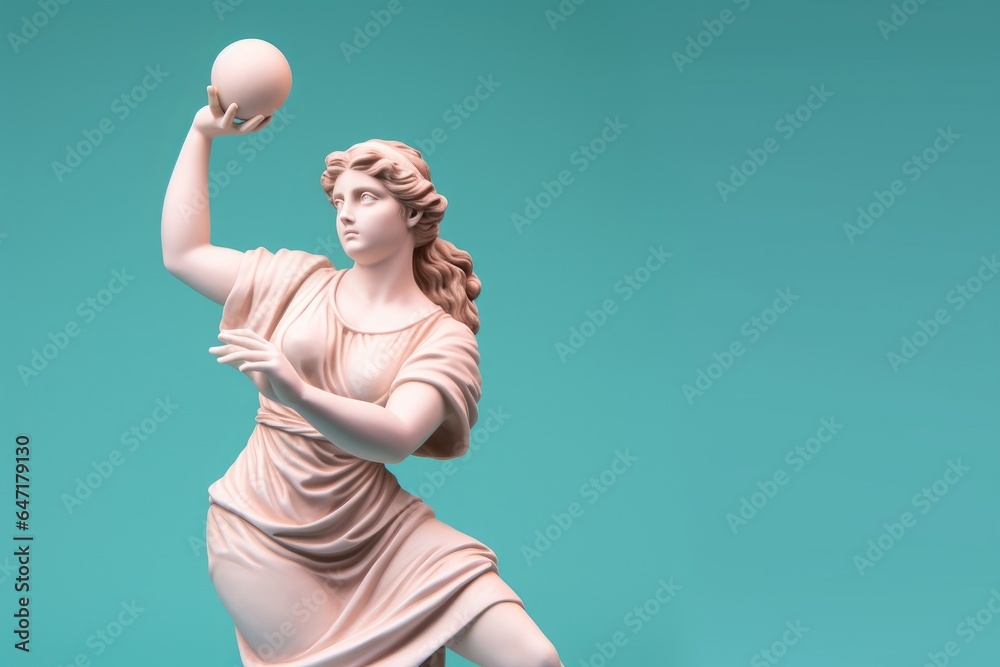 Marble statue of an ancient Greek goddess doing sports on pastel ...