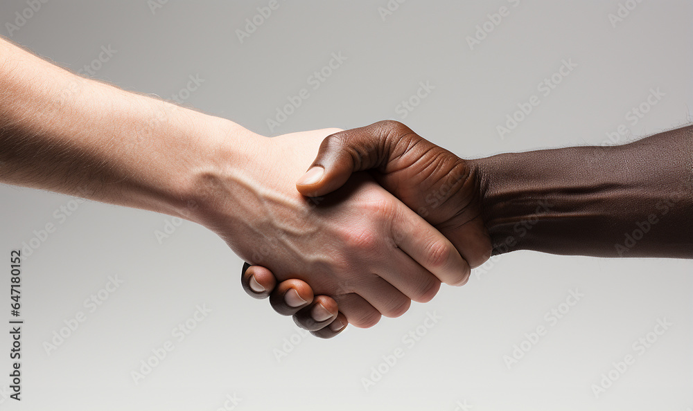 Black and white hand shaking.Close up view of business partnership ...