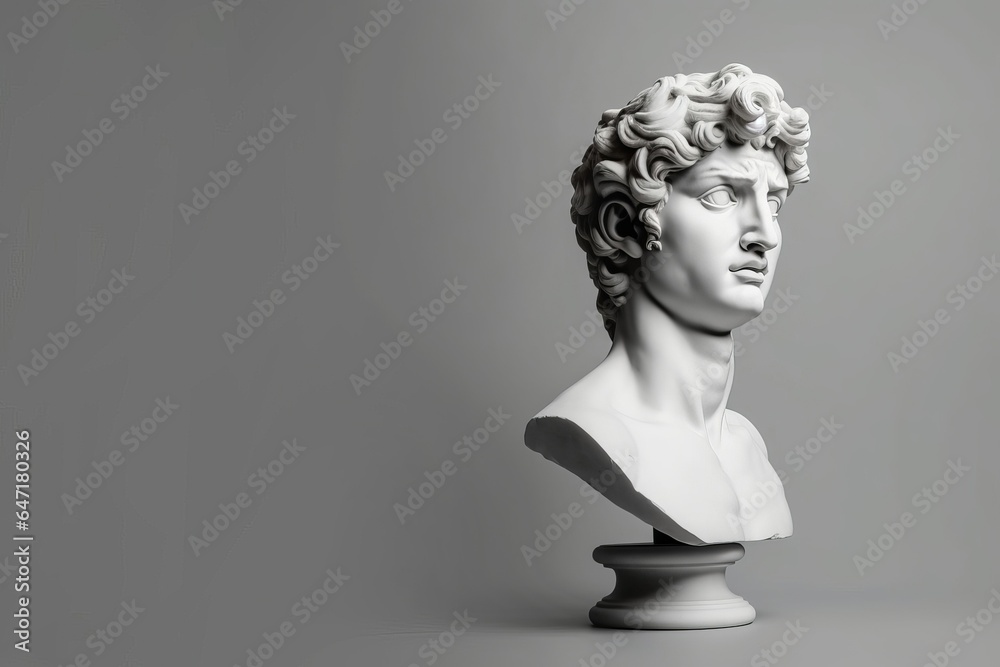 Gypsum statue of David's head. Michelangelo's David statue plaster copy ...