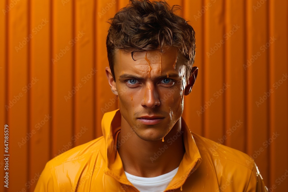 Person showing determination and grit in their expression on an orange ...