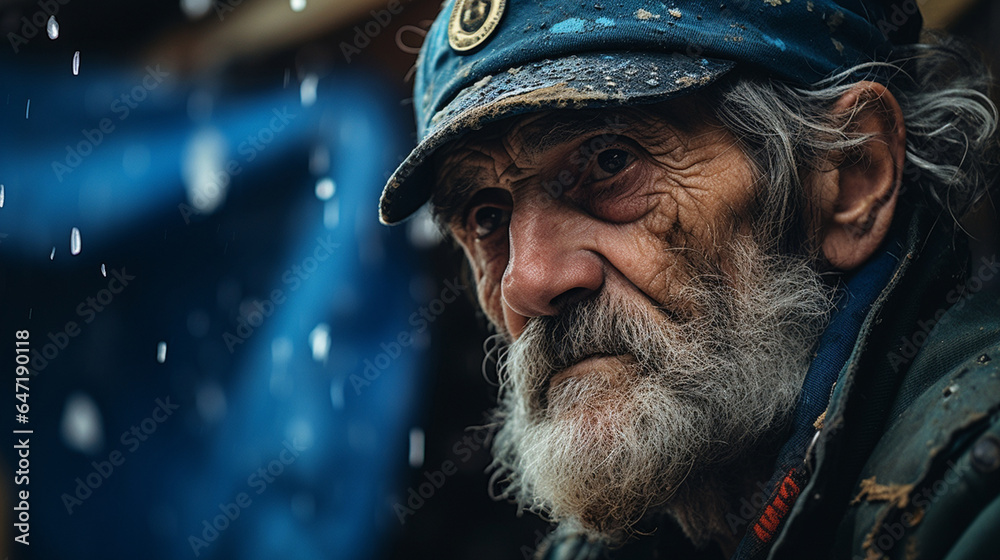 An emotional portrayal of a World War II veteran, his weathered face ...