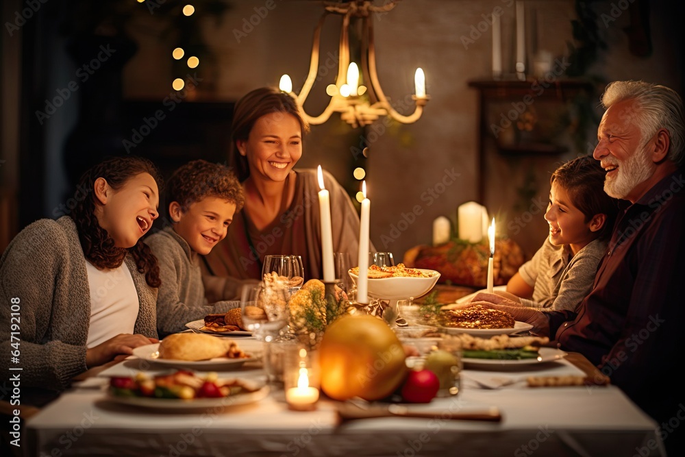 A festive family dinner during Christmas, filled with happiness and ...