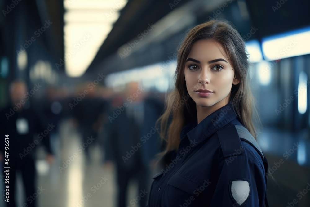 Woman Guard On Defocused Background Public Transportation Stations ...