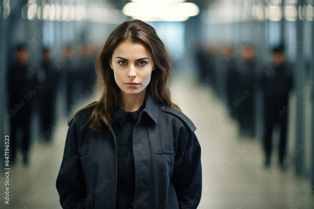 Woman Guard On Defocused Background Prisons . Сoncept Women In Prison ...