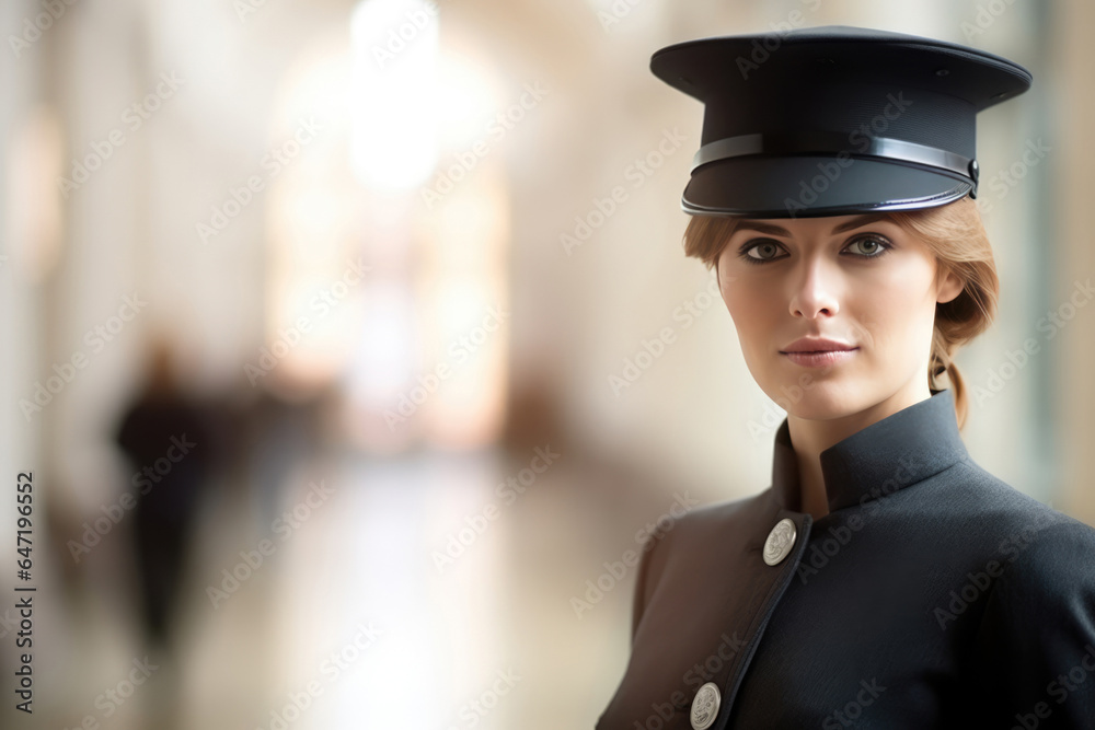 Woman Guard On Defocused Background Historic Landmarks. Сoncept Woman ...