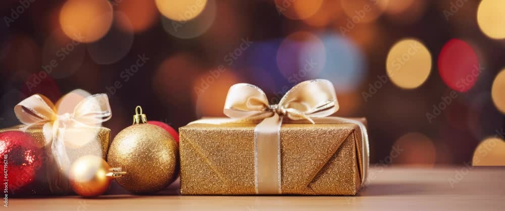 Anamorphic Video Gift Box and Ball on Bokeh Background. Beautiful 3d ...
